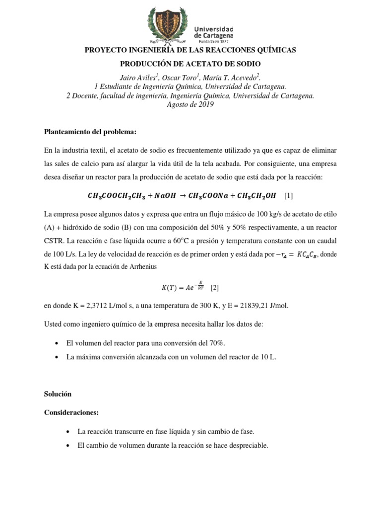 Proyecto Reacciones | PDF | Reactor Quimico | Química