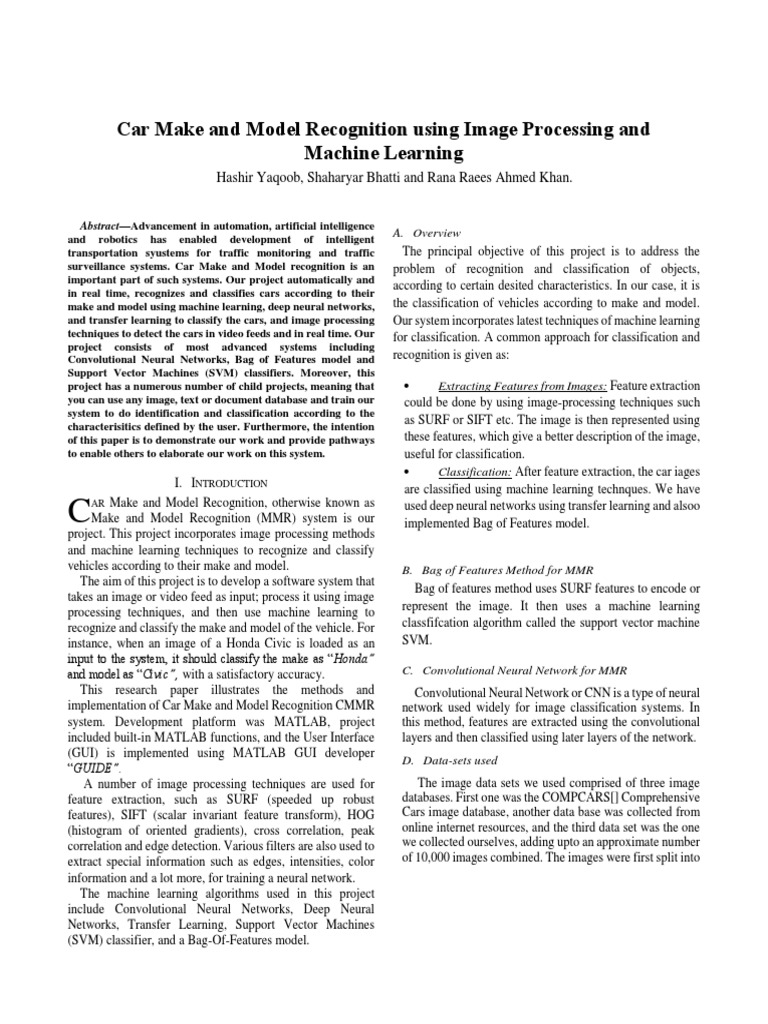 Car Make And Model Recognition Using Ima Pdf Statistical