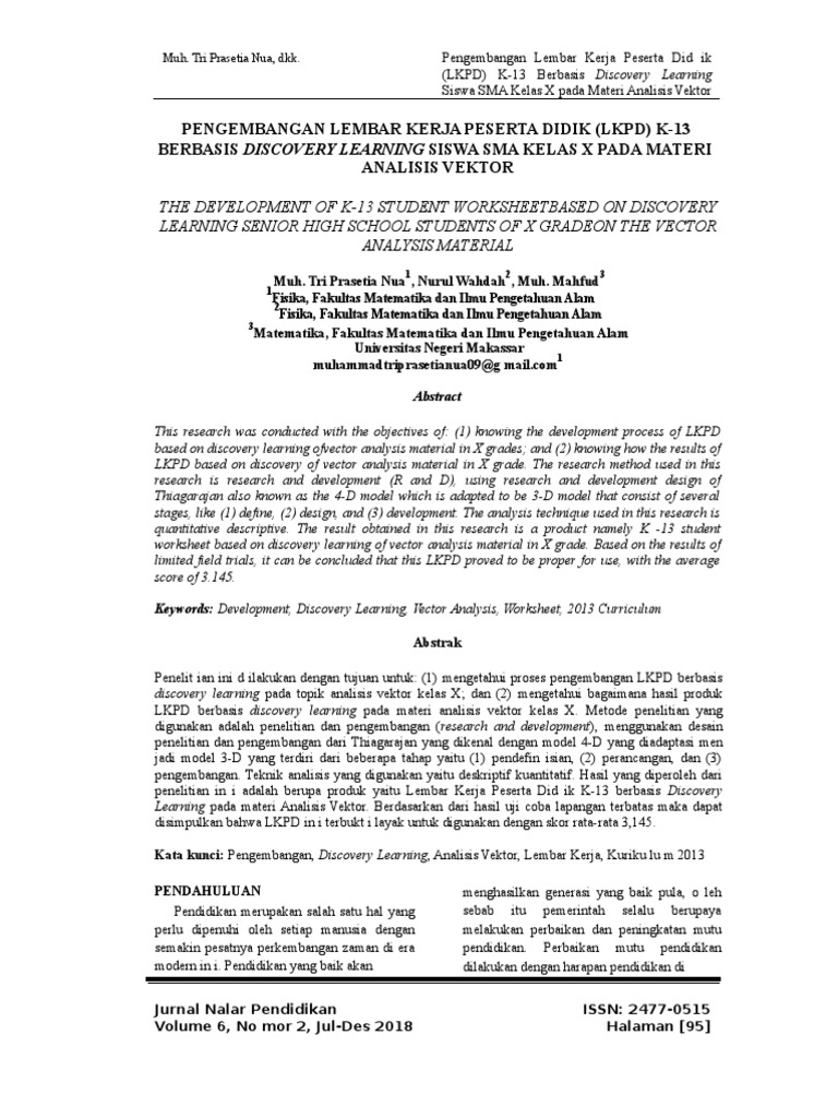 Pengembangan Lembar Kerja Peserta Didik (LKPD) K-13 Berbasis Discovery Learning Siswa Sma Kelas ...
