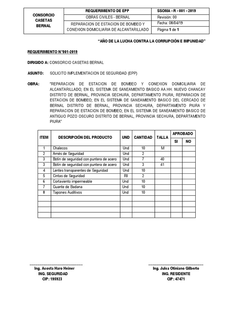 FORMATO Requerimiento Epp | PDF