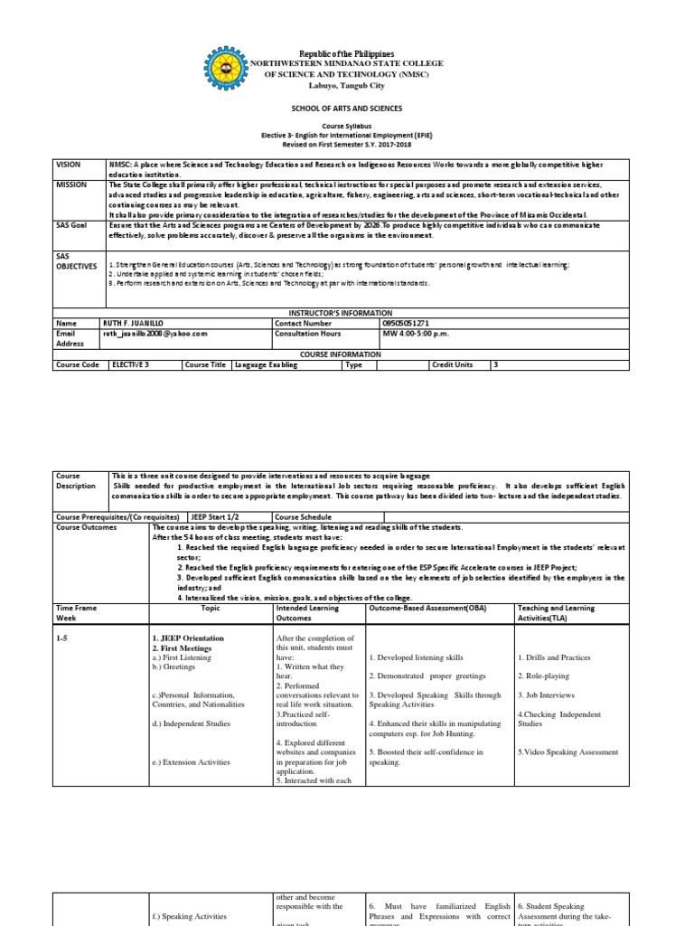 Elective 3 Revised Syllabus On First Semester SY 2019-2020 | PDF ...