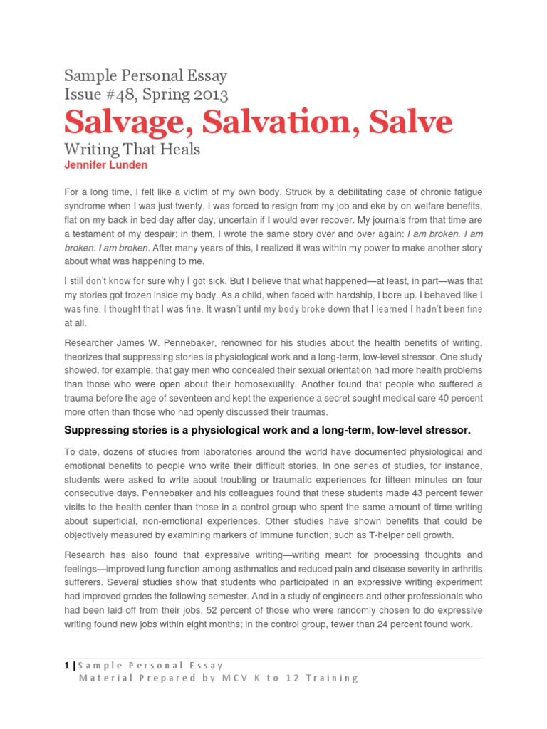 Sample Personal Essay | PDF | Narrative | Senses