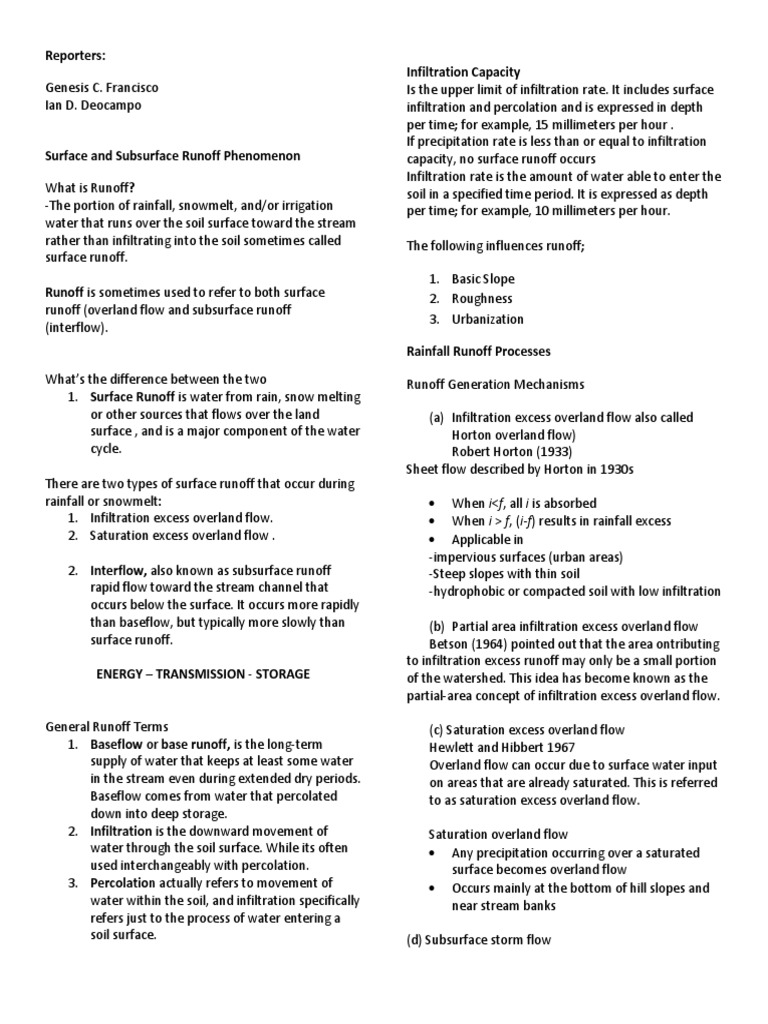 Surface And Subsurface Runoff Phenomenon And Runoff Processes Pdf
