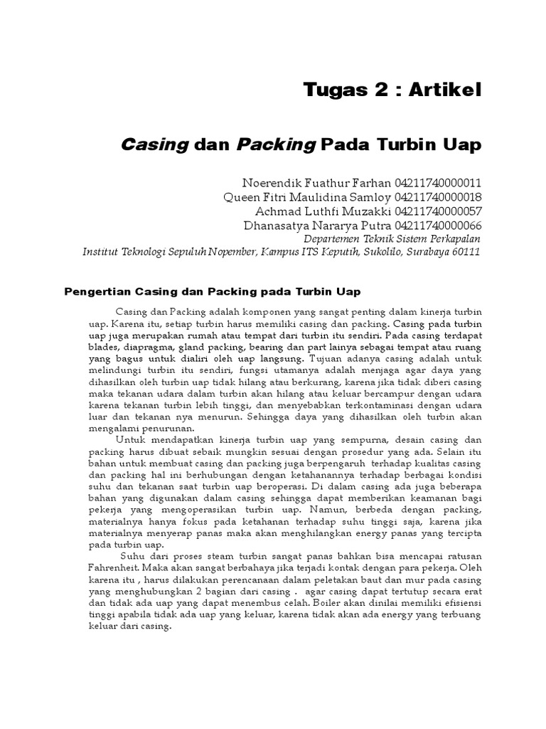 TUGAS 2 - Steam Turbine Casing and Packing - Kelompok 7 | PDF