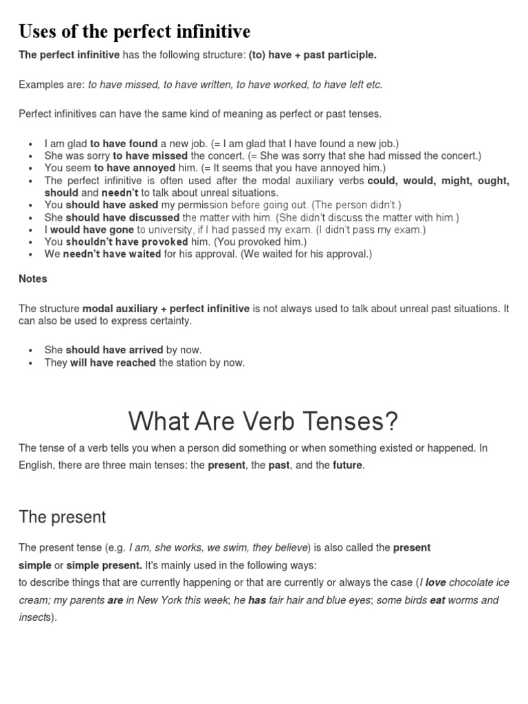 Uses of The Perfect Infinitive | PDF | Perfect (Grammar) | Object (Grammar)