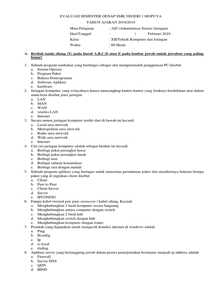 Asj Kelas Xii TKJ | PDF