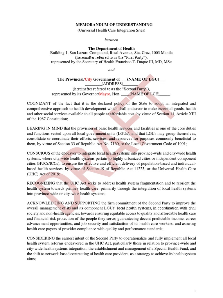 (Uhcis) Mou Template 20191120 | PDF | Health System | Health Care