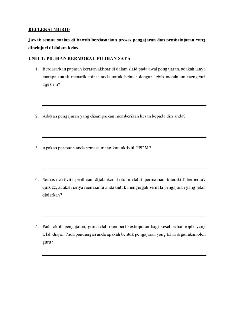 Refleksi Murid Pdf Pdf