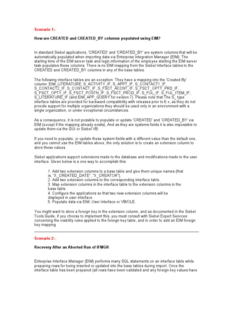 EIM Data Population and Recovery Guide | PDF | Sql | Databases