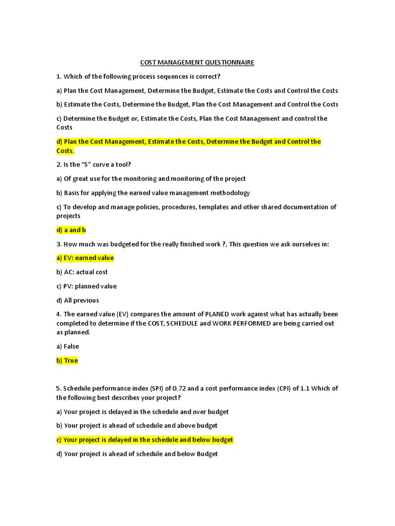 Cost Management Questionnaire PCP | PDF | Business