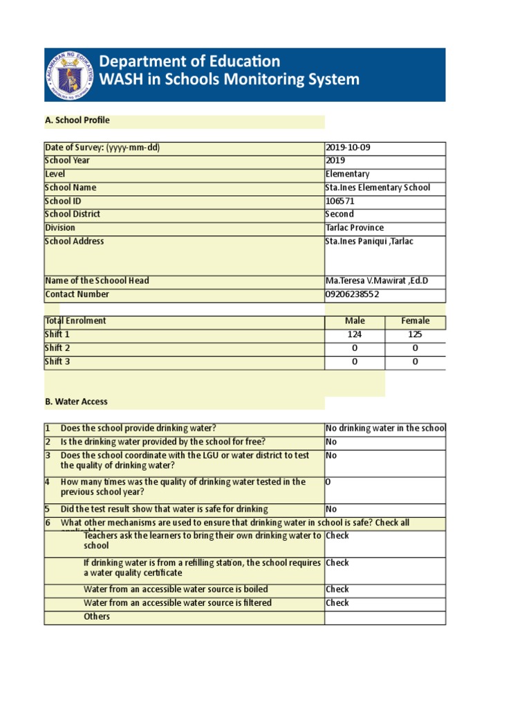 Sample WINS Form 1 | PDF | Drinking Water | Wash