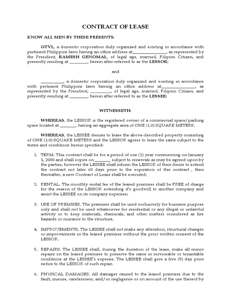 Contract of Lease | PDF | Lease | Law And Economics