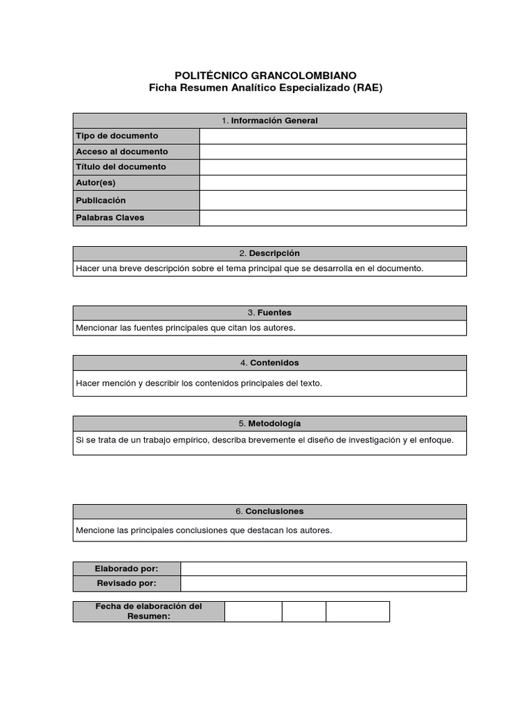 Formato Ficha RAE-1 | PDF | Estilo apa | Cognición