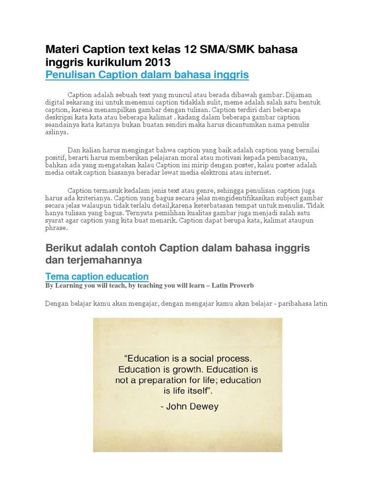 Materi Caption Text Kelas 12 Inggris | PDF