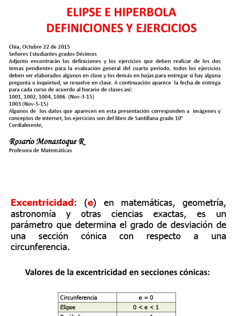 Definiciones y ejercicios sobre elipses e hipérbolas | PDF | Elipse | Geometría analítica