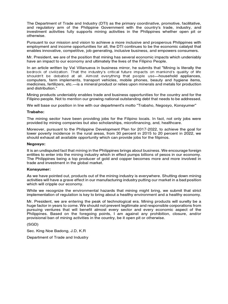 DTI Position Paper | PDF | Mining | Philippines
