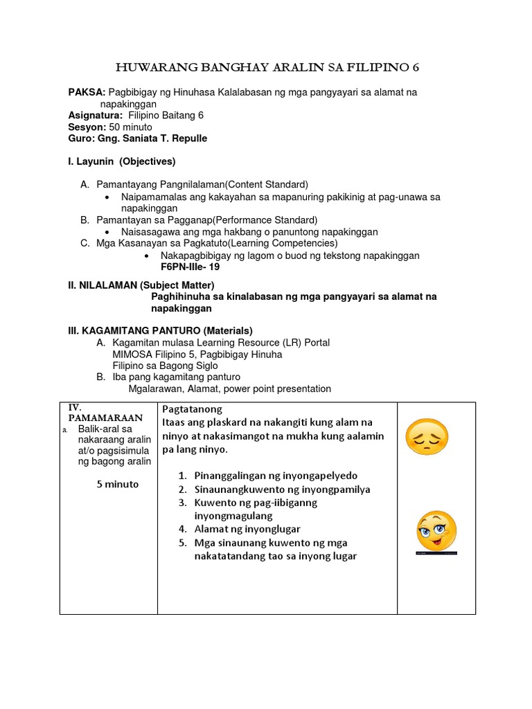 Lesson Exemplar in Filipino 6 | PDF