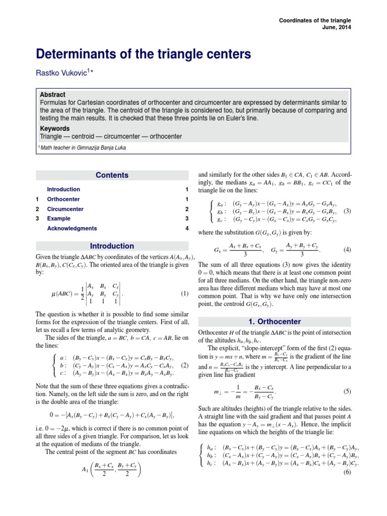 Triangle Centers via Determinants | PDF | Triangle | Mathematical Analysis