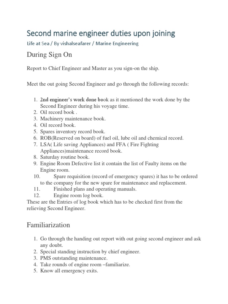 Second Marine Engineer Duties | PDF | Fuel Oil | Engines
