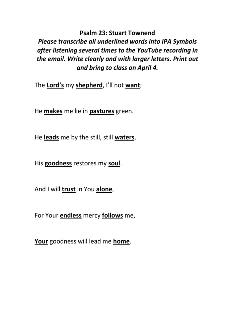 Psalm 23 - Townend | PDF | Religious Behaviour And Experience