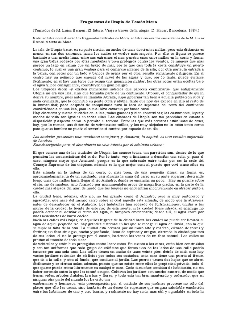 Una descripción detallada de la sociedad utópica idealizada en la obra ...