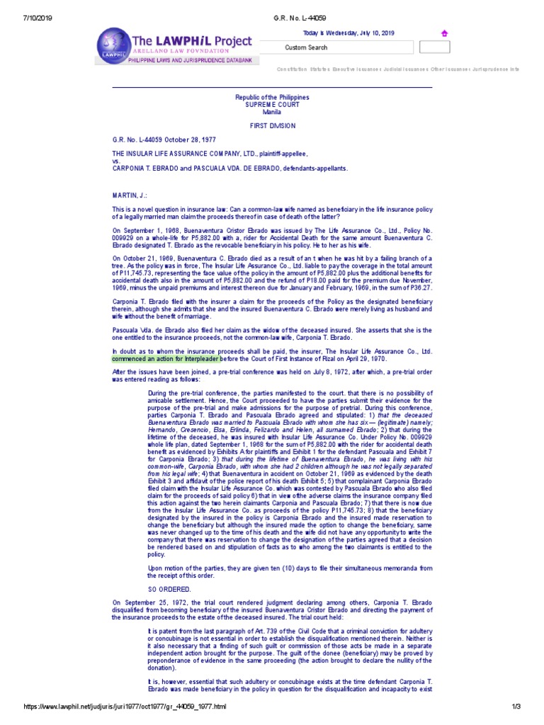 Insular Life vs. Ebrado | PDF | Life Insurance | Judgment (Law)