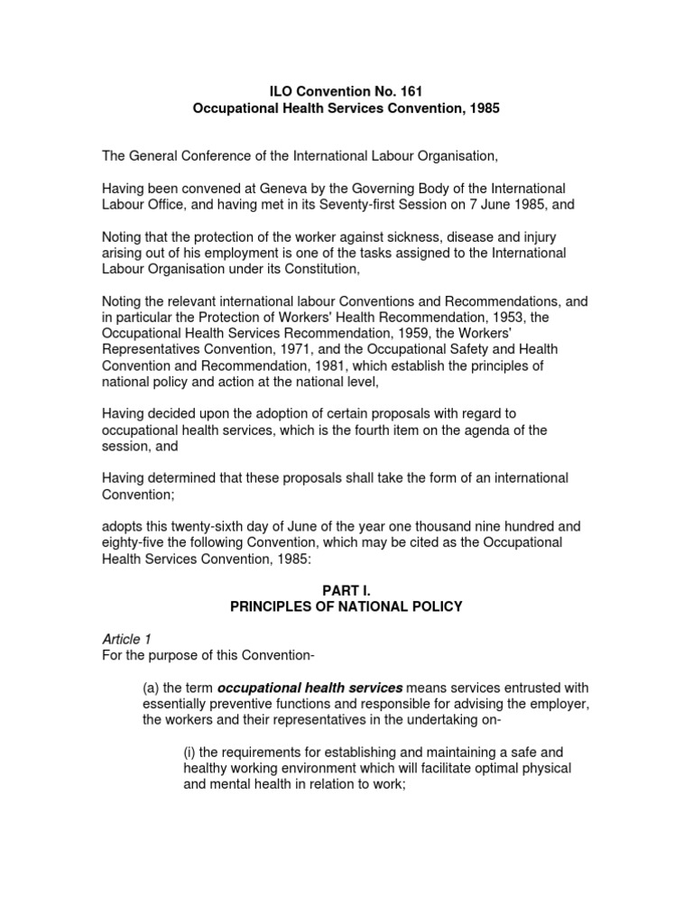 ILO Convention 161: Occupational Health Services | PDF | International ...