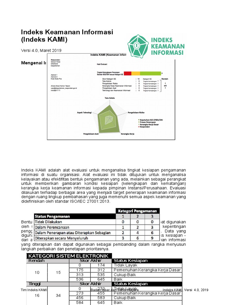 Indeks KAMI Versi 4.1 - November 2019 | PDF | Bisnis | Teknologi & Rekayasa