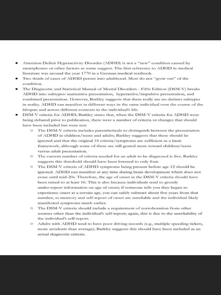 Notes From Russell Barkley Presentation On ADHD | PDF