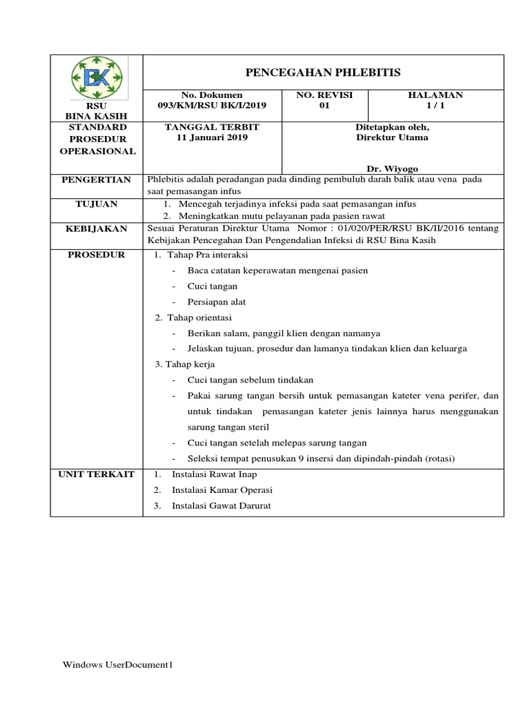 Pencegahan Phlebitis di RSU Bina Kasih | PDF
