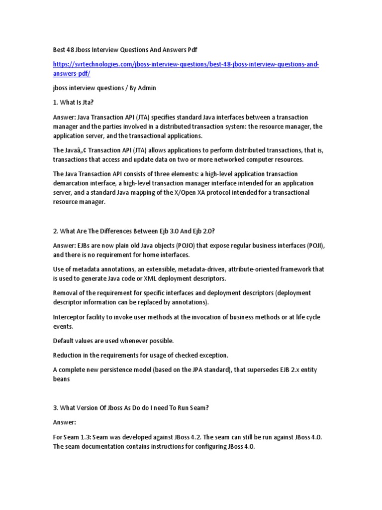 Best 48 Jboss Interview Questions and Answers | PDF | Enterprise Java Beans | Application ...
