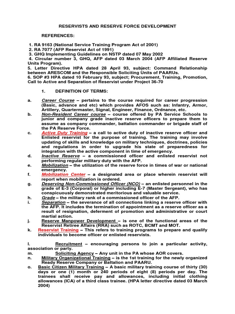 RESERVISTSANDRESERVEFORCEDEVELOPMENT | PDF | Officer (Armed Forces ...