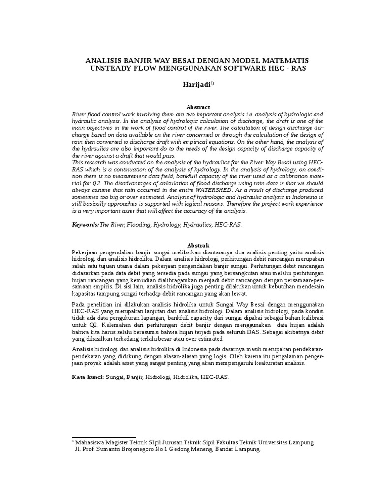 Analisis Banjir Way Besai Dengan Model Matematis Unsteady Flow Menggunakan Software HEC-RAS ...
