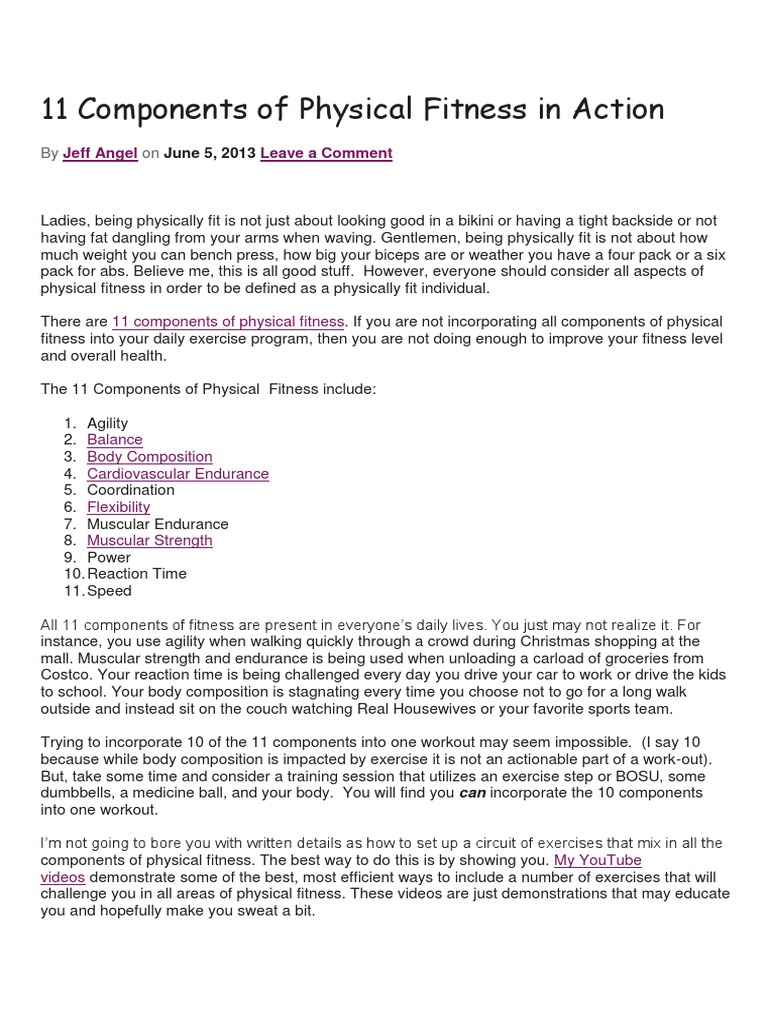 11 Components of Physical Fitness in Action | PDF | Physical Fitness ...