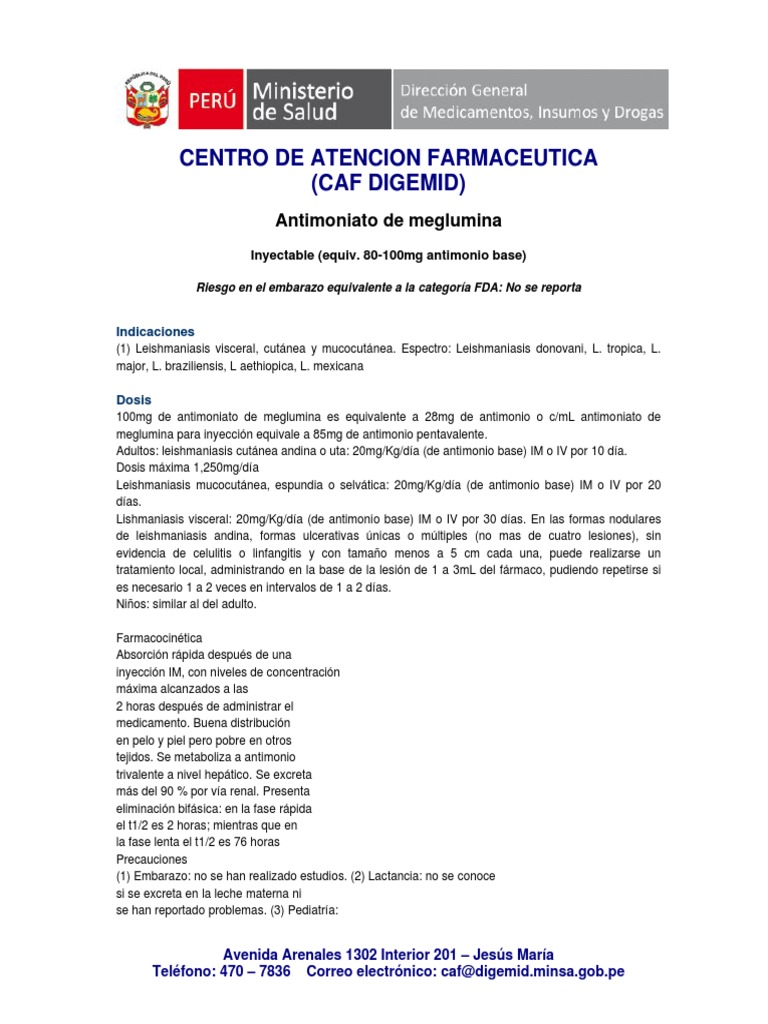Antimoniato de Meglumina | PDF | Medicamentos con receta | Farmacocinética