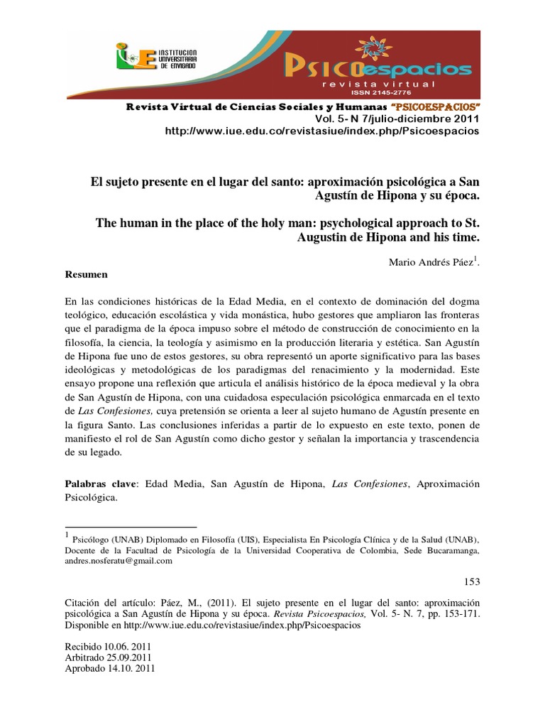 Dialnet ElSujetoPresenteEnElLugarDelSanto 5012878 | PDF | Agustín De ...