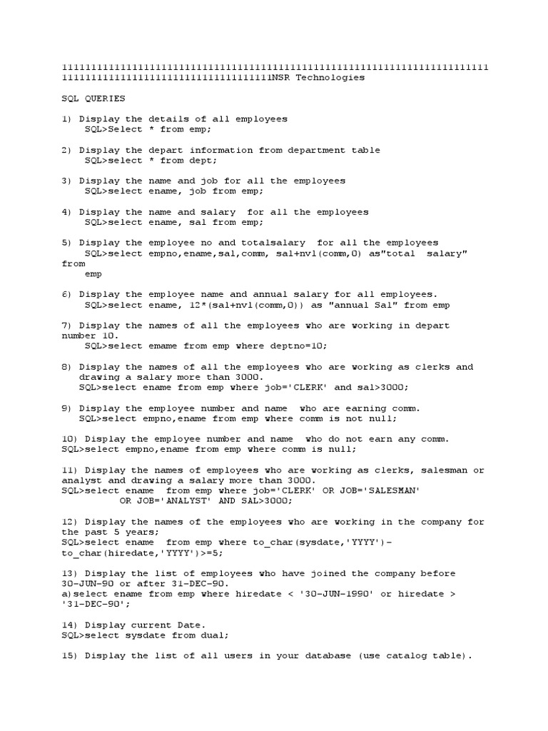 SQL Queries | PDF | Salary | Data Management Software SQL Queries | PDF | Salary | Data Management Software