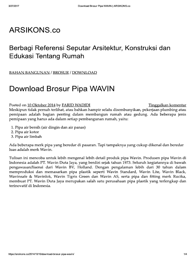 Brosur Pipa WAVIN - ARSIKONS - Co | PDF