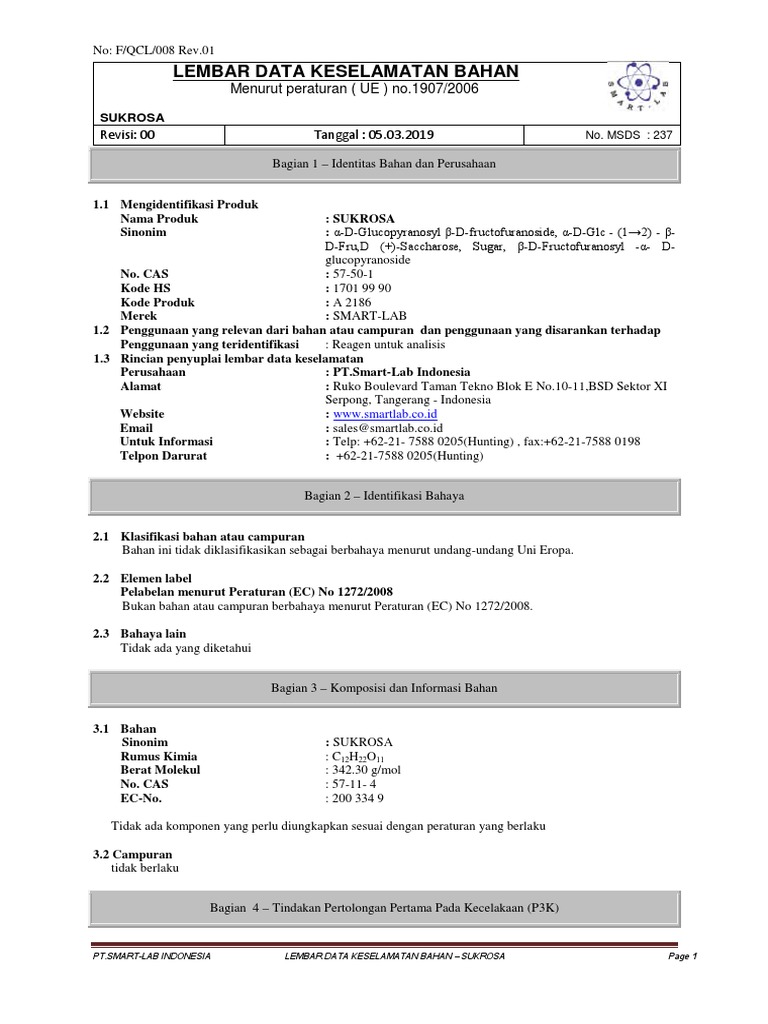 Msds Sucrose (Indo) | PDF