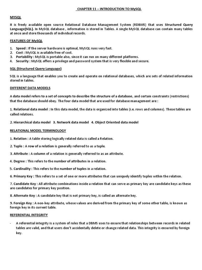 1666059043chapter 11 Introduction To Mysql | PDF | Relational Database ...