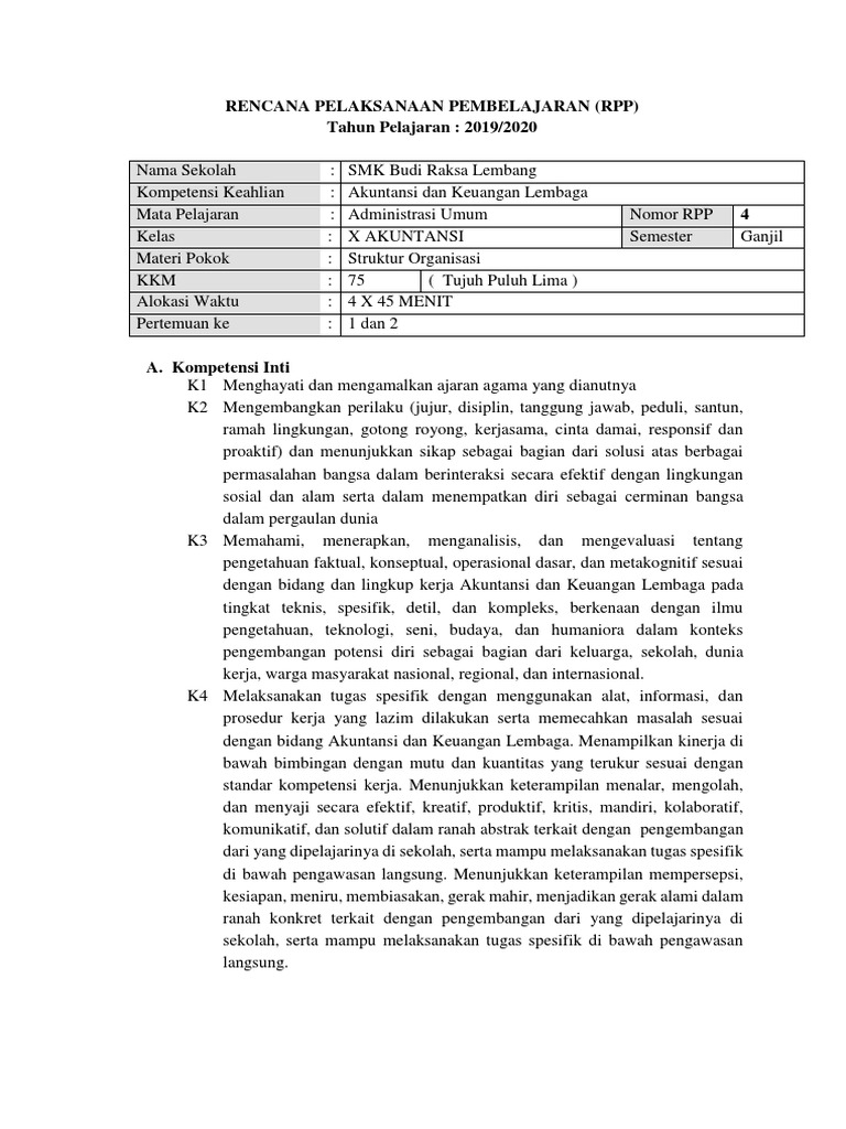 RPP KD 4 Struktur Organisasi | PDF