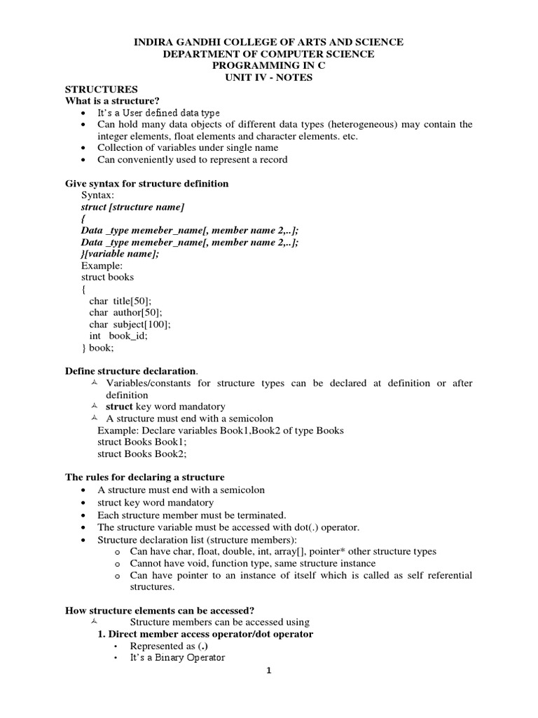 Structures in C | PDF | Pointer (Computer Programming) | Array Data Structure
