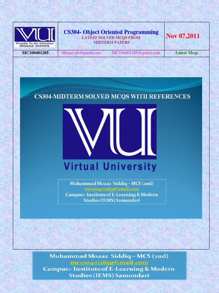 Cs304-Midterm Solved Mcqs With References by Moaaz | PDF | Method (Computer Programming) | Class ...