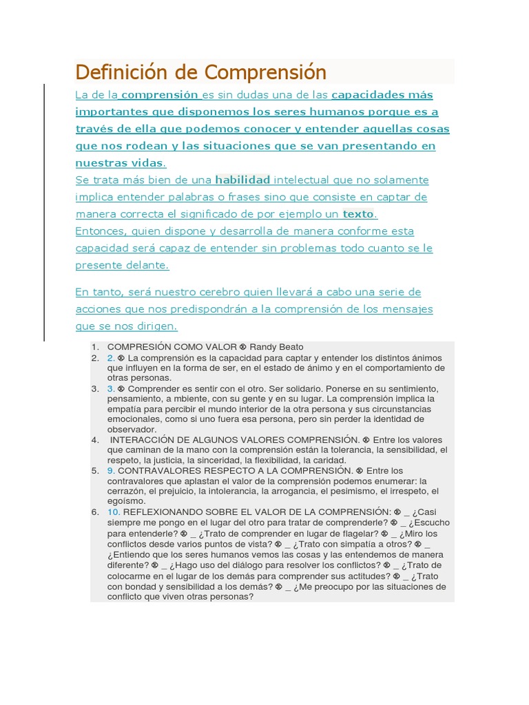 Valor De Comprension