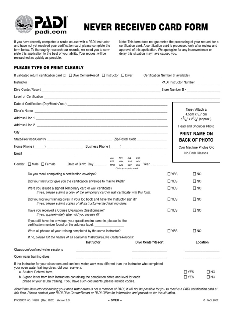 Receive Form Padi | PDF | Scuba Diving | Underwater Diving