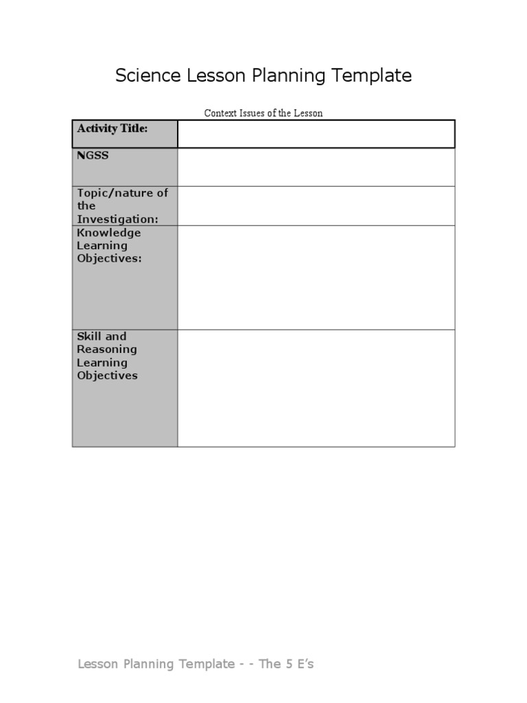5E Science Lesson Planning Template | PDF | Educational Assessment ...