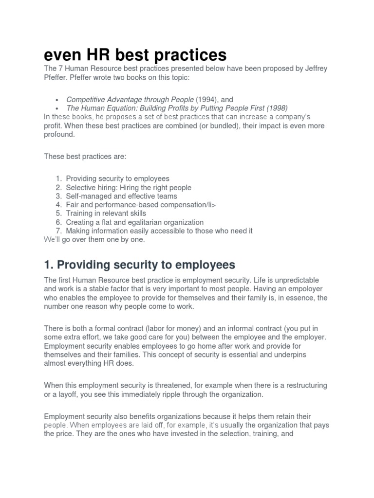 Seven HR Best Practices | PDF | Employment | Human Resource Management