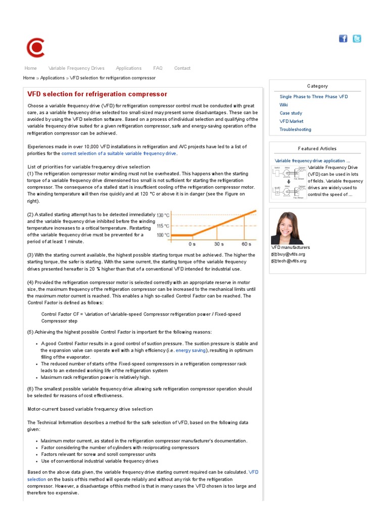 VFD Selection For Refrigeration Compressor | PDF | Electric Motor ...