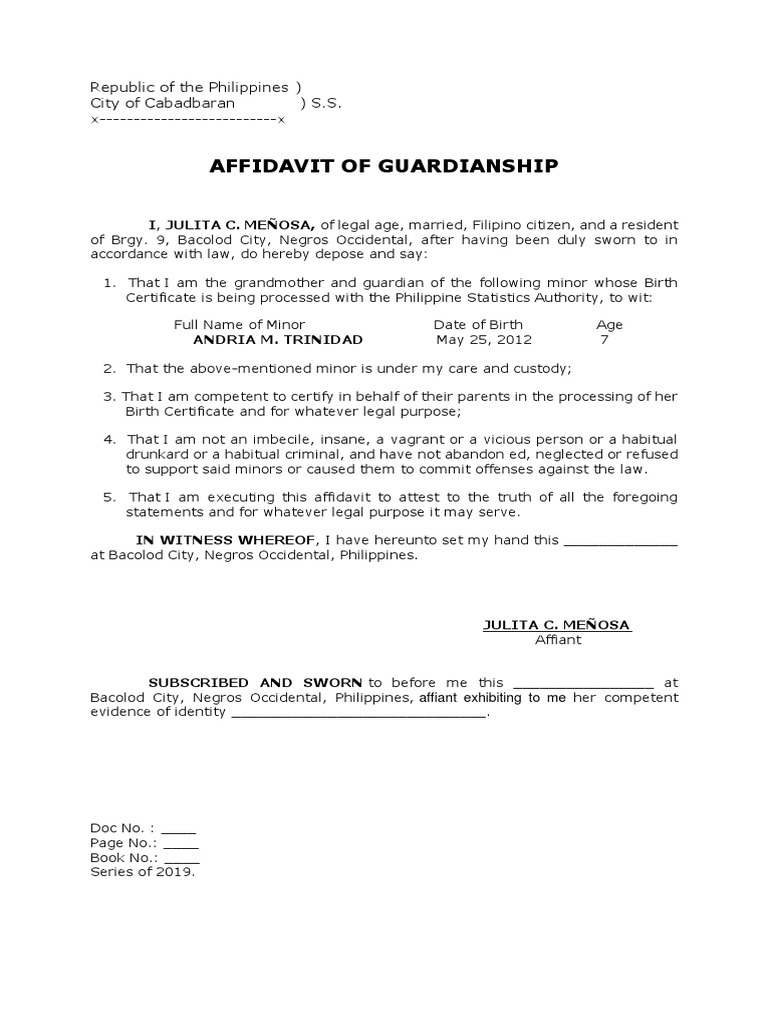Affidavit of Guardianship | PDF | Social Science