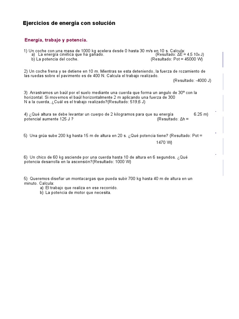 Ejercicios Energia Con Solucion | PDF | Mecanica clasica | Cantidades ...